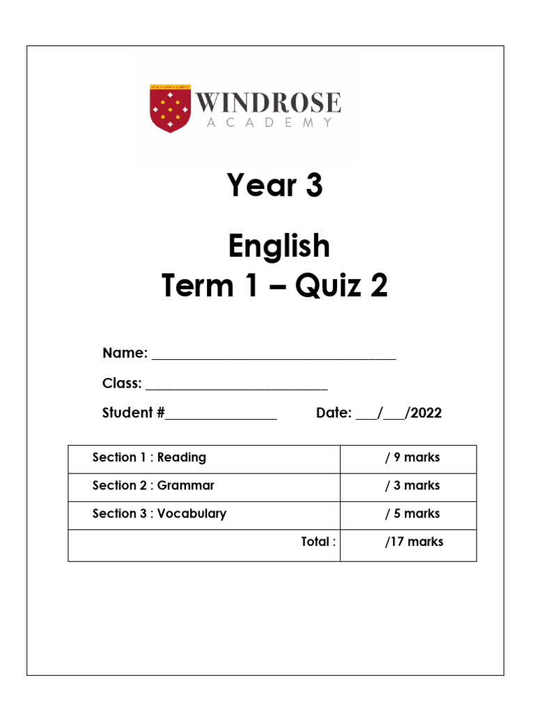 Year 3 English Term 1 Quiz 2 | PDF | English Language | Language Families