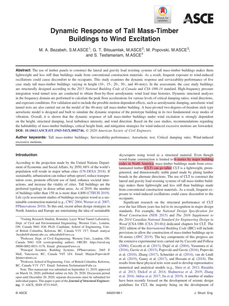 Dynamic Response of Tall Mass-Timber Buildings To Wind Excitation | PDF ...