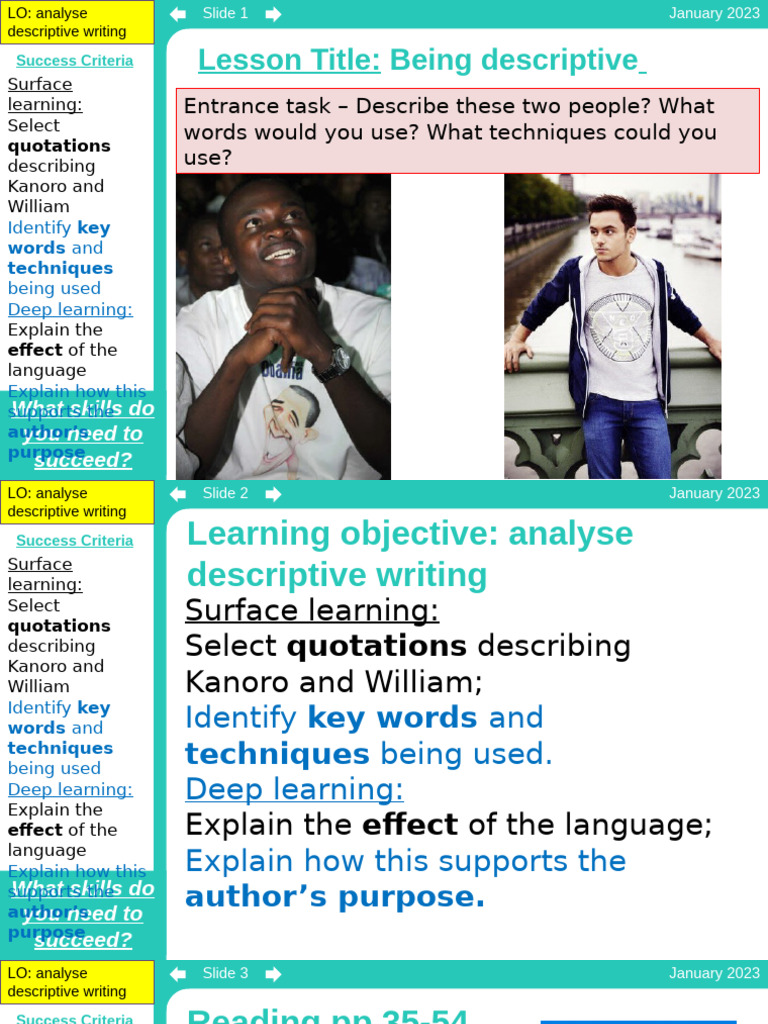 Lesson 2 Analysing Descriptions | PDF | Cognition | Human Communication