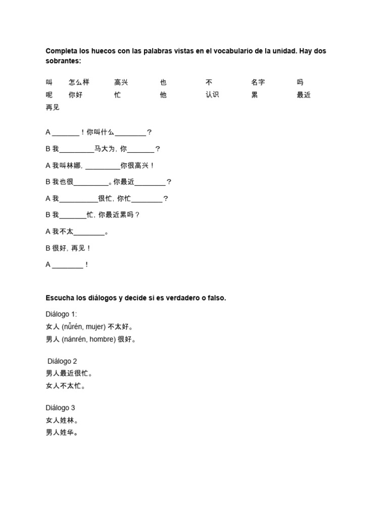 Ejercicios A1 Repaso | PDF