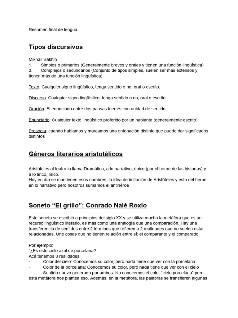 Resumen Final de Lengua | PDF | Historia | Ficción general