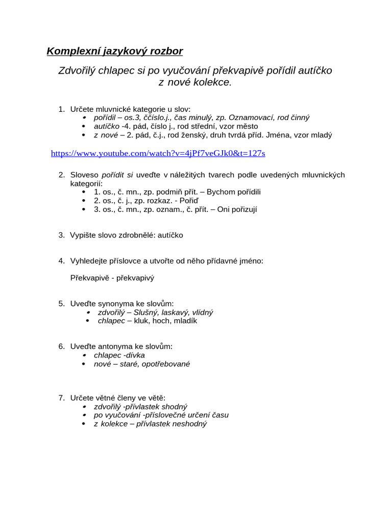Komplexní Jazykový Rozbor 1 2 | PDF