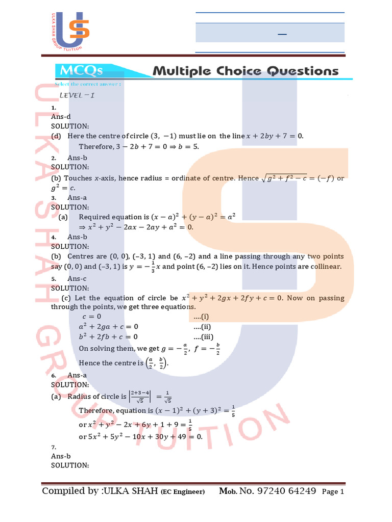 Circle Basic dpp-1 Ans - Watermark | PDF | Circle | Euclid