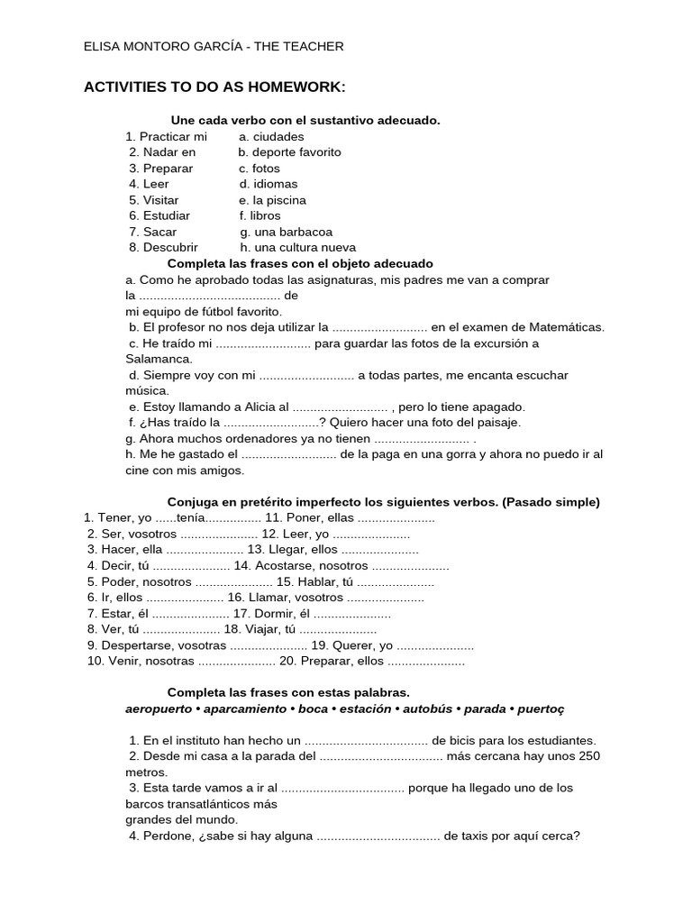 Actividades de Español A1 | PDF