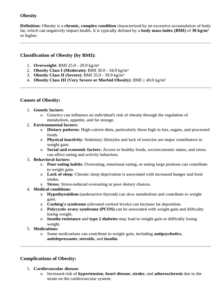 Obesity Note | PDF | Obesity | Bariatric Surgery