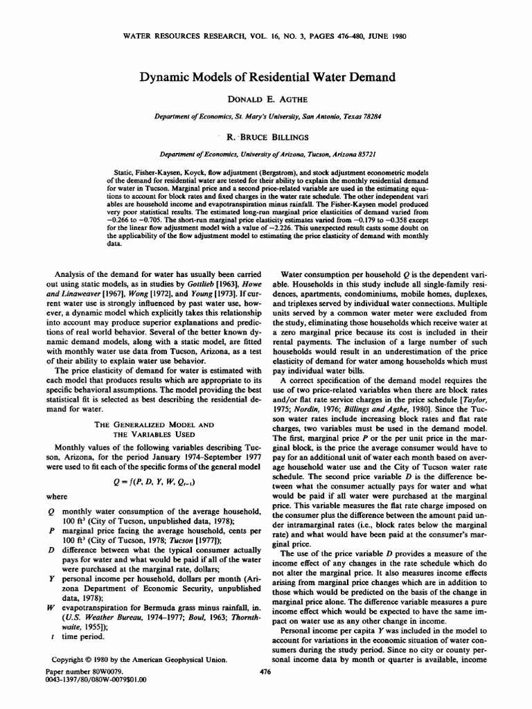 Dynamic Models of Residential Water Demand | PDF | Demand | Elasticity (Economics)