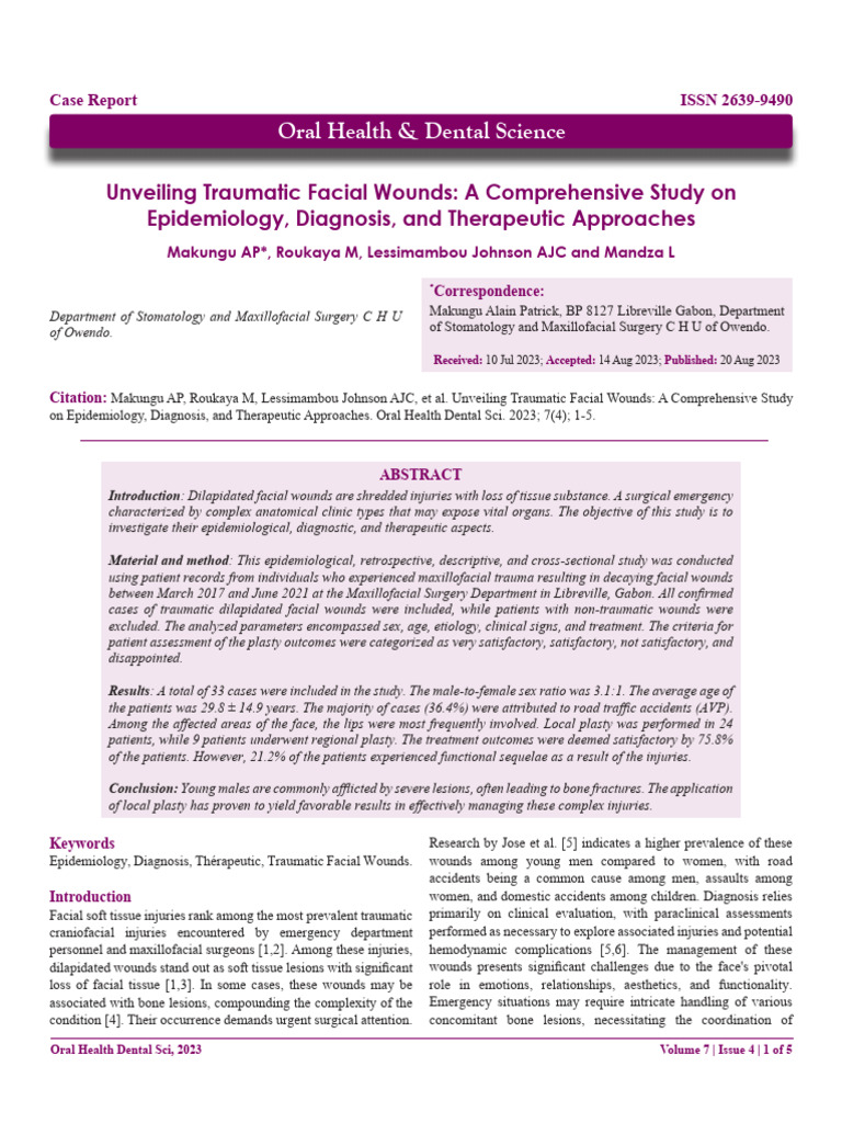Unveiling Traumatic Facial Wounds A Comprehensive Study On Epidemiology ...