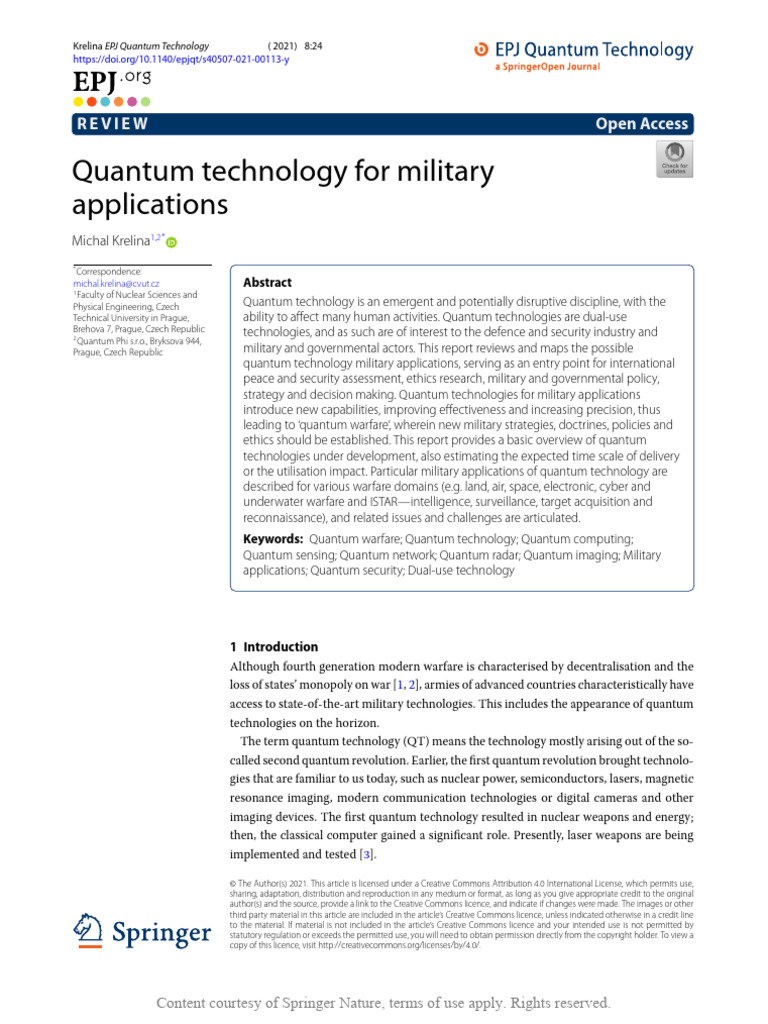 Quantum Technology For Military Applications | PDF | Quantum Computing | Theoretical Computer ...