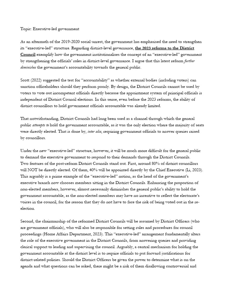 Impact of Executive-led Governance Reforms | PDF | Accountability ...
