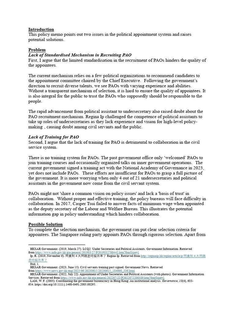 Reforming Political Appointments in Hong Kong | PDF | Hong Kong ...