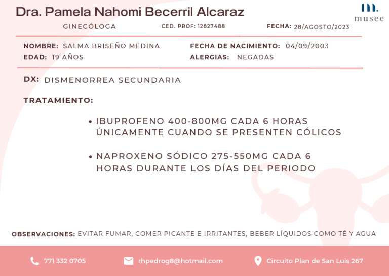 Receta médica ginecológica para imprimir | PDF | Salud y bienestar
