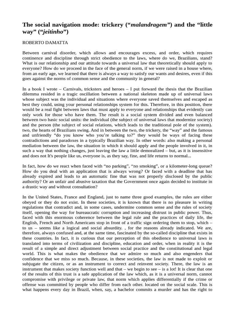 Da Matta - The Social Navigation Mode | PDF | Crimes | Crime & Violence