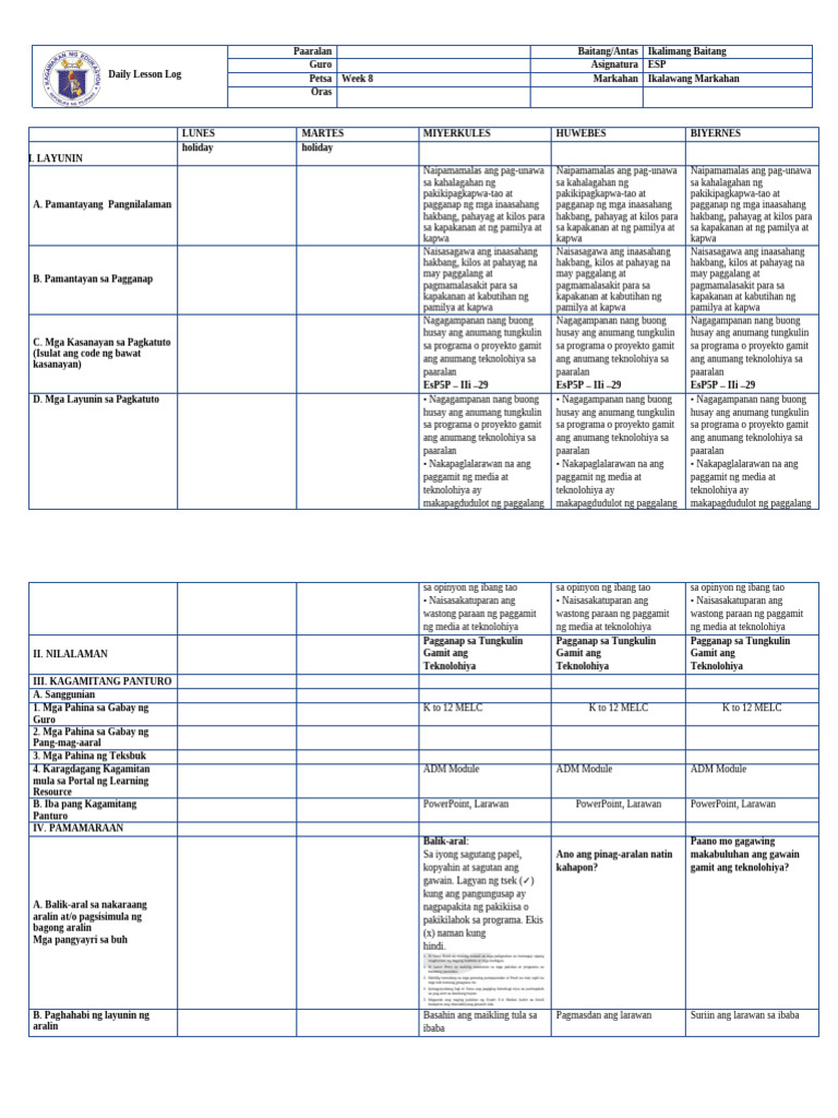 DLL Week 8 Esp | PDF
