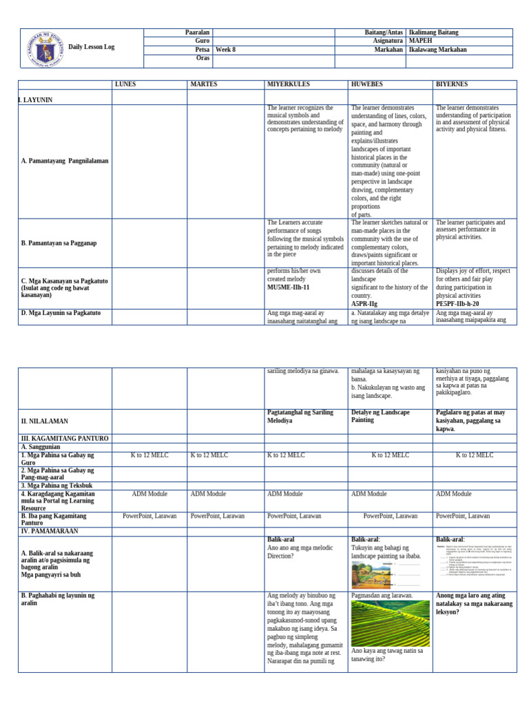 DLL Week 8 Mapeh | PDF