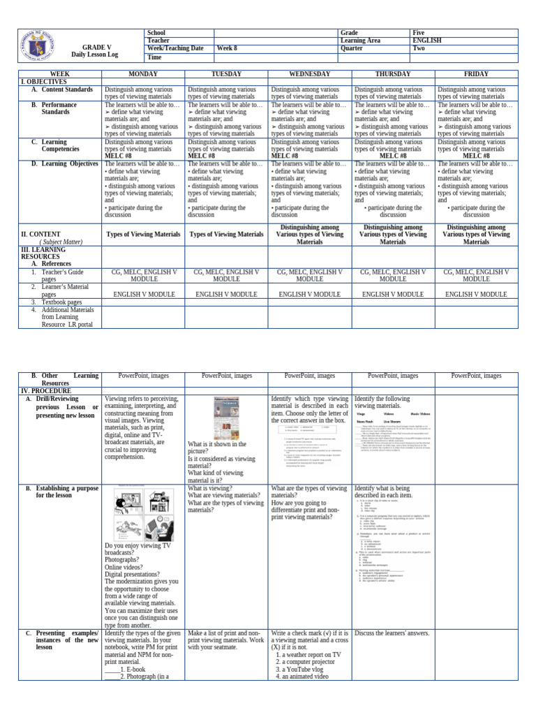 DLL W8 Q2 ENGLISH 5 | PDF | Learning | Multimedia