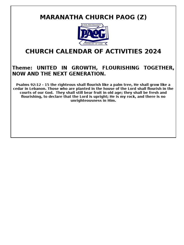 Maranatha Church 2024 Activity Calendar | PDF | Christian ...