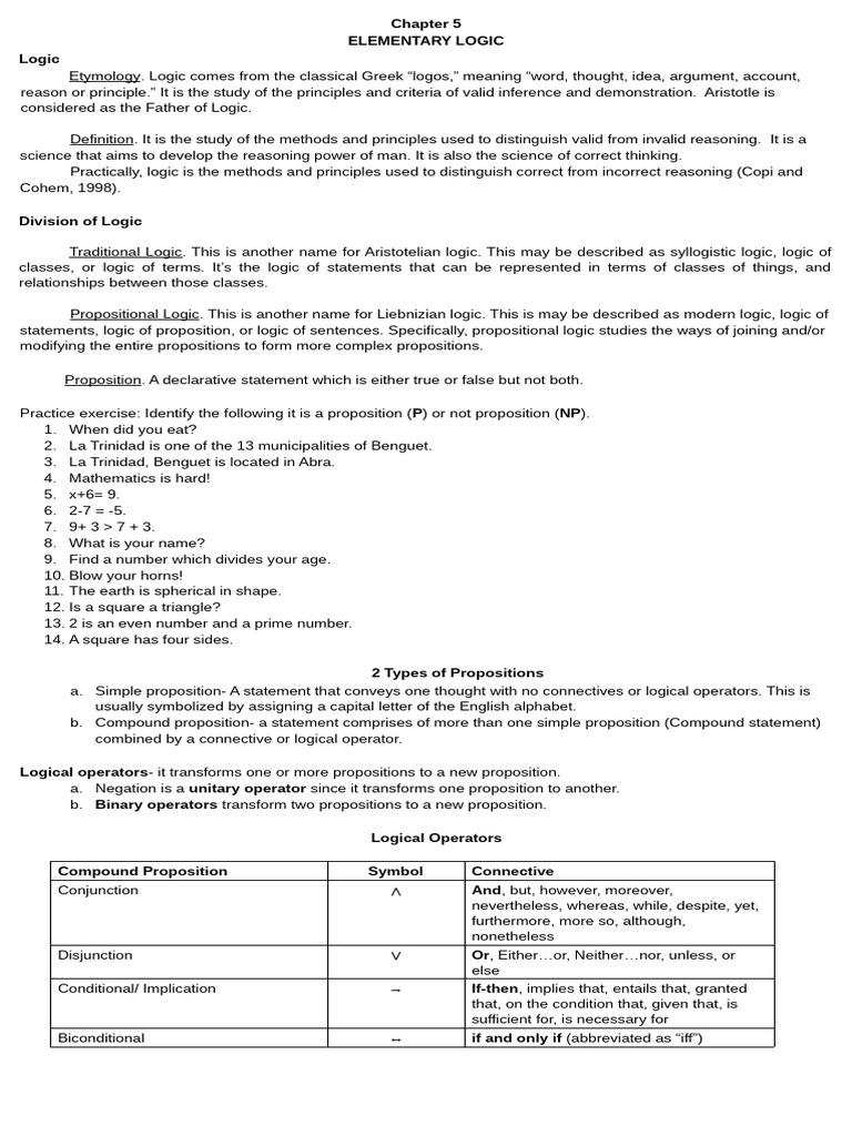 Chapter 5 Elementary Logic | PDF | Logic | If And Only If