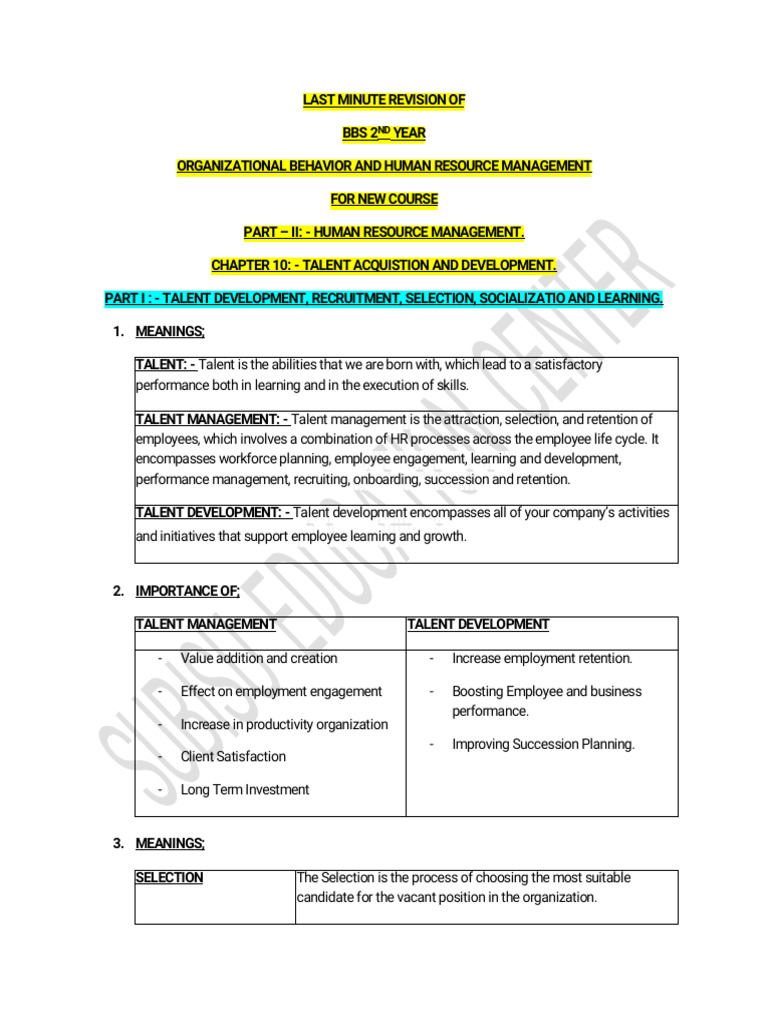 Talent Acquistion and Development HRM Portion | PDF | Recruitment ...