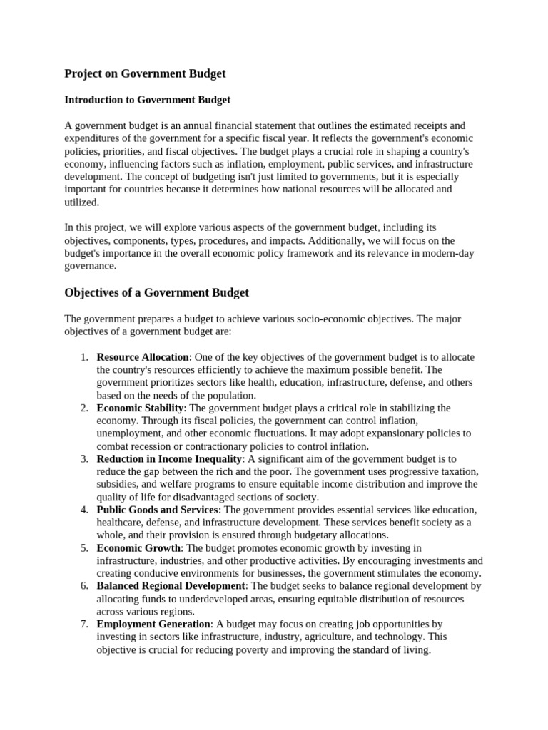 Project On Government Budget | PDF | Government Budget Balance ...