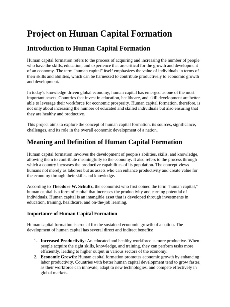 Human Capital Formation Project Overview | PDF | Human Capital ...
