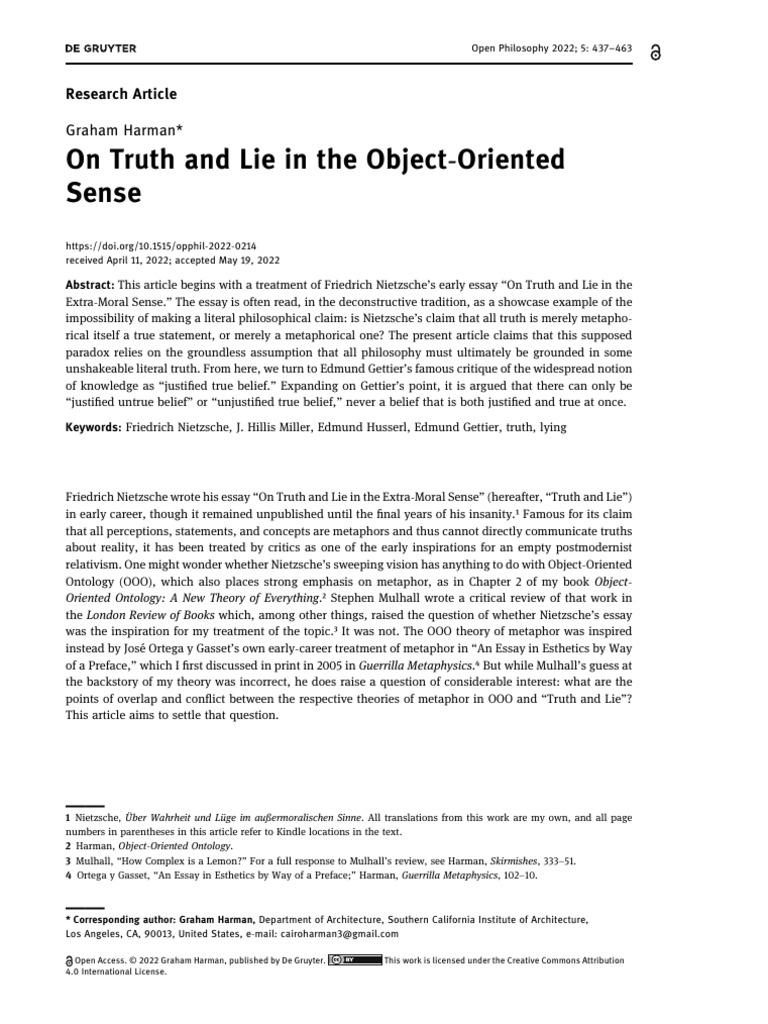 Harman Truth Lie | PDF | Truth | Edmund Husserl