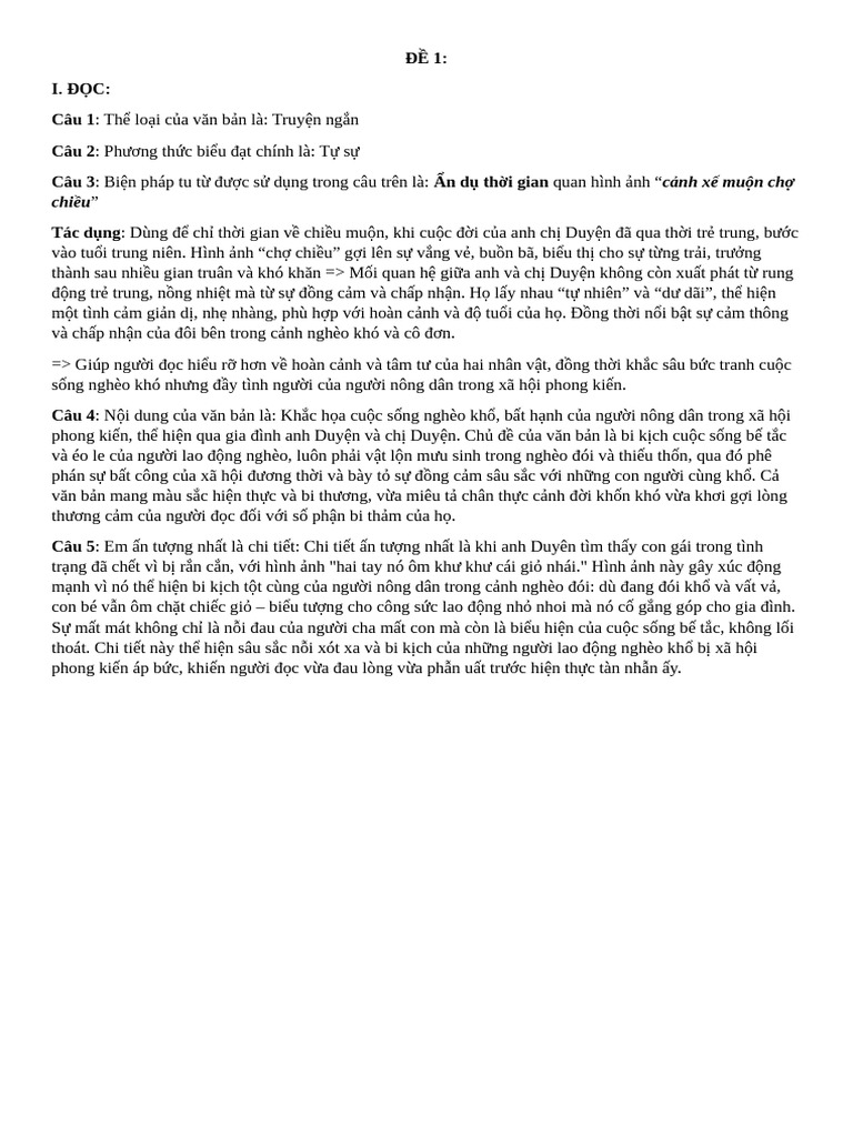 Đề ôn gk1 văn 12 | PDF