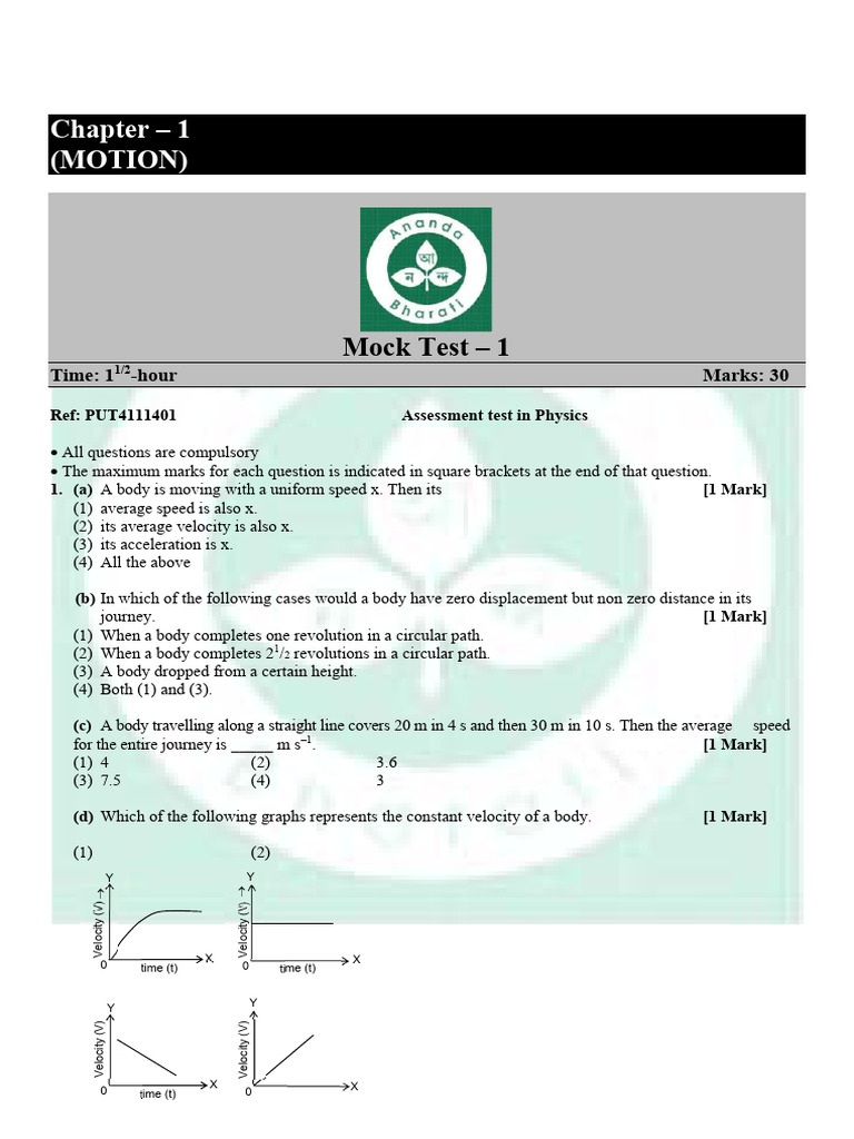 Chapter - 1 Motion | PDF | Acceleration | Velocity