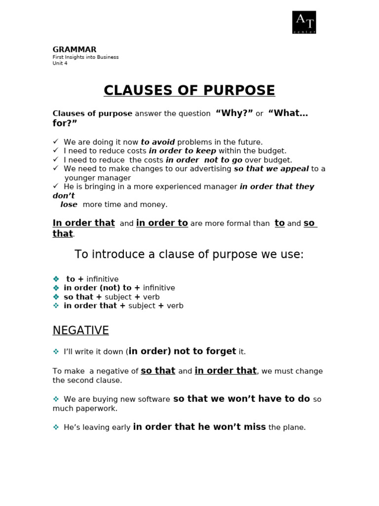 Clauses of Purpose Presentation | PDF | Career & Growth
