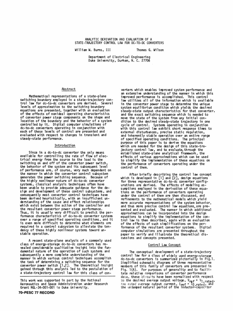 Analytic Derivation And Evaluation Of A State Trajectory Control Law