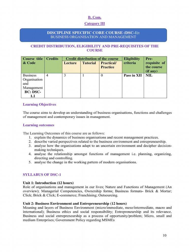 Bcom Programme Syllabus | PDF