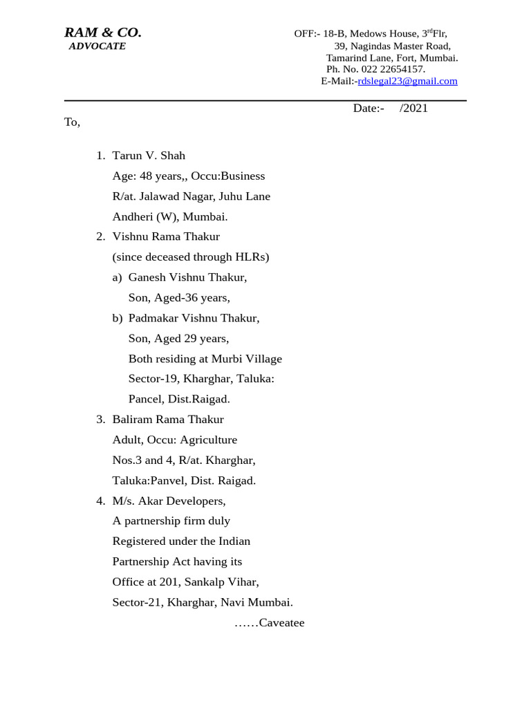Caveat Application Notice - High Court Mumbai | PDF