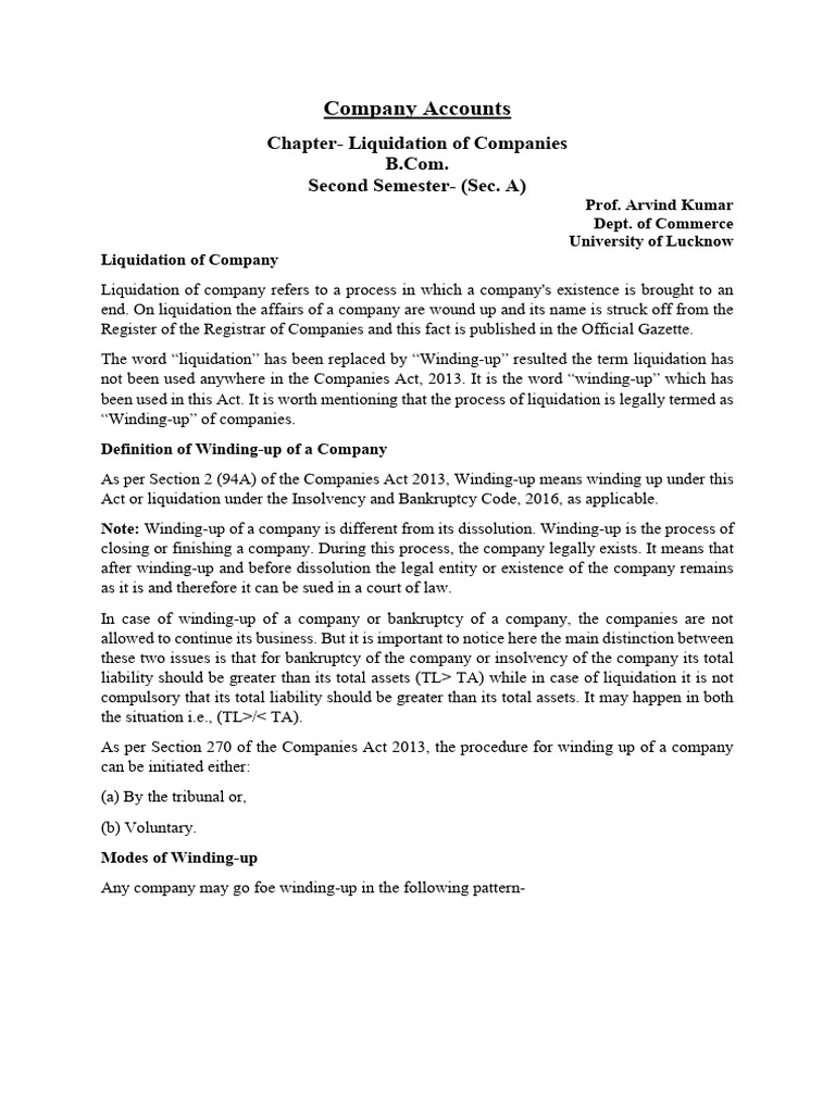 Liquidation Of Company Pdf Liquidation Business