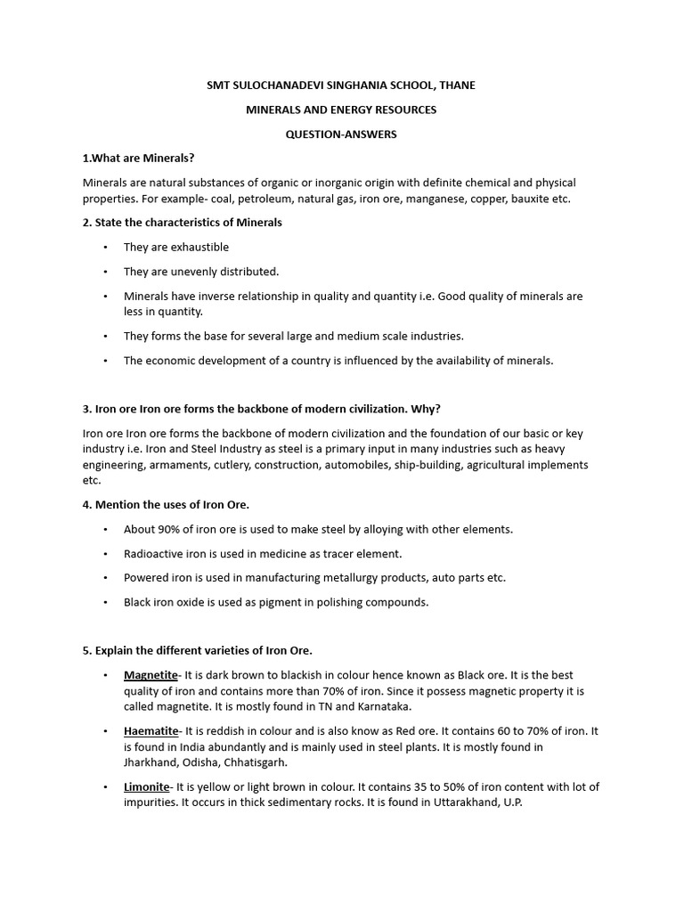 Minerals EnergyResourcesQ A | PDF | Natural Gas | Hydroelectricity