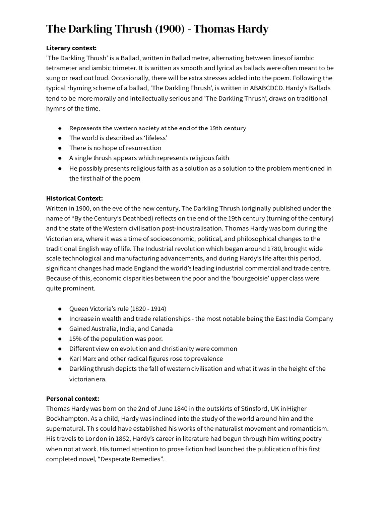 The Darkling Thrush - Thomas Hardy | PDF | Thomas Hardy | Ballad