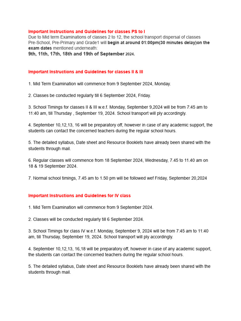 Instructions For Mid Term Examination 2024-25 | PDF | Travel | Wellness