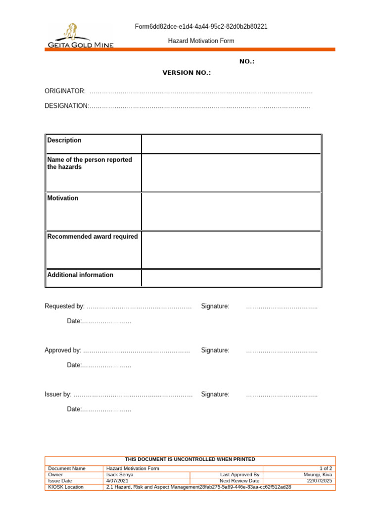 Hazard Motivation Form | PDF | Finance & Money Management
