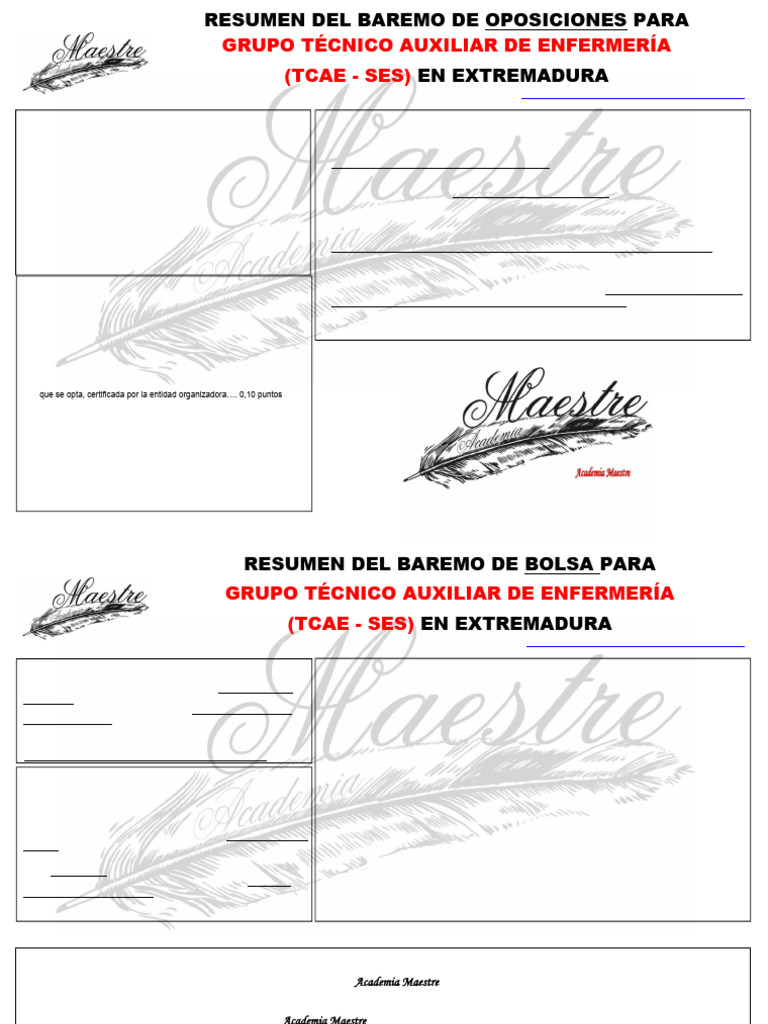 Baremo Oposición TCAE SES Extremadura | PDF | Enfermería