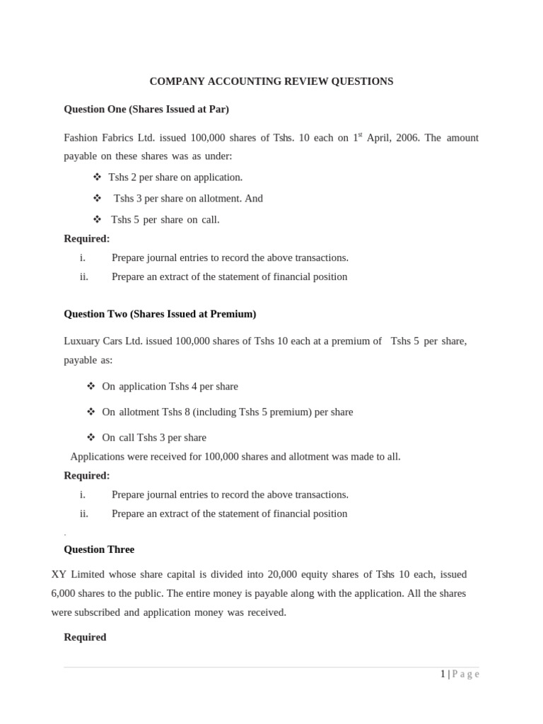 Company Accounting Questions | PDF | Balance Sheet | Corporations