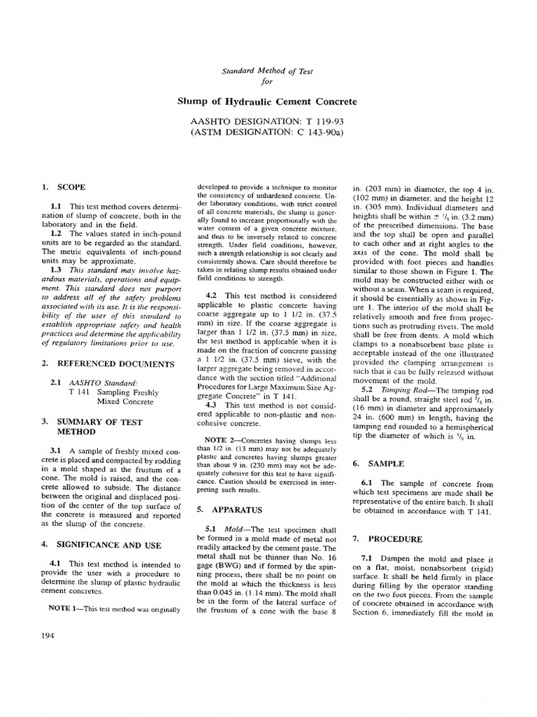 Aashto T 119-93 | PDF