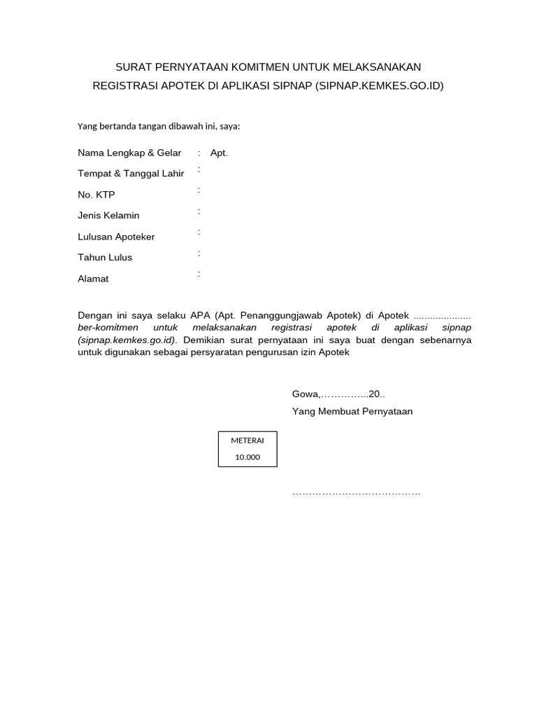 Surat Pernyataan Komitmen Aplikasi Sipnap | PDF | Bisnis | Pengelolaan ...