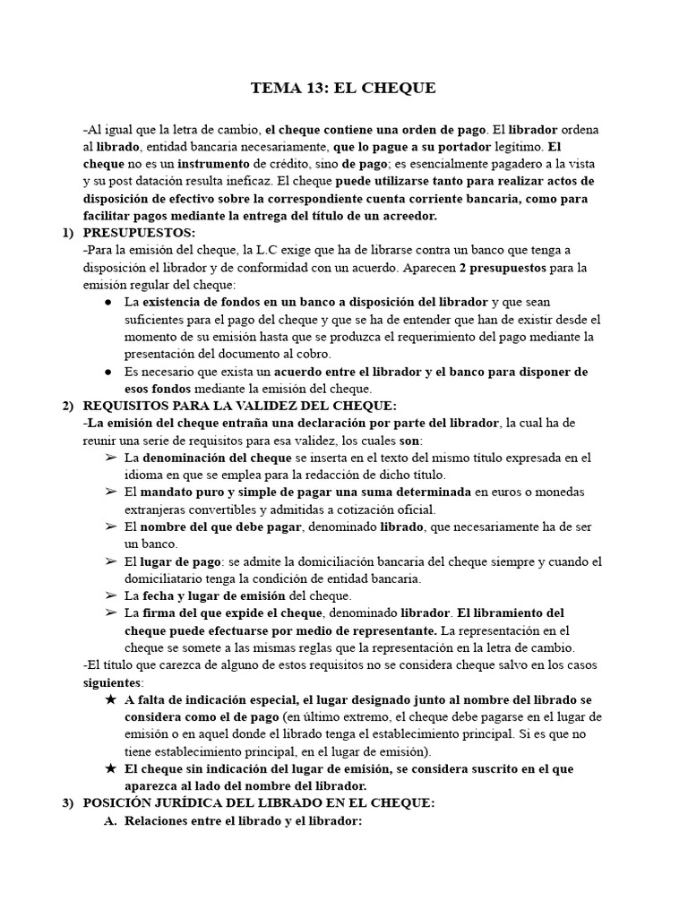 Tema 13 - El Cheque | PDF | Cheque | Pagaré