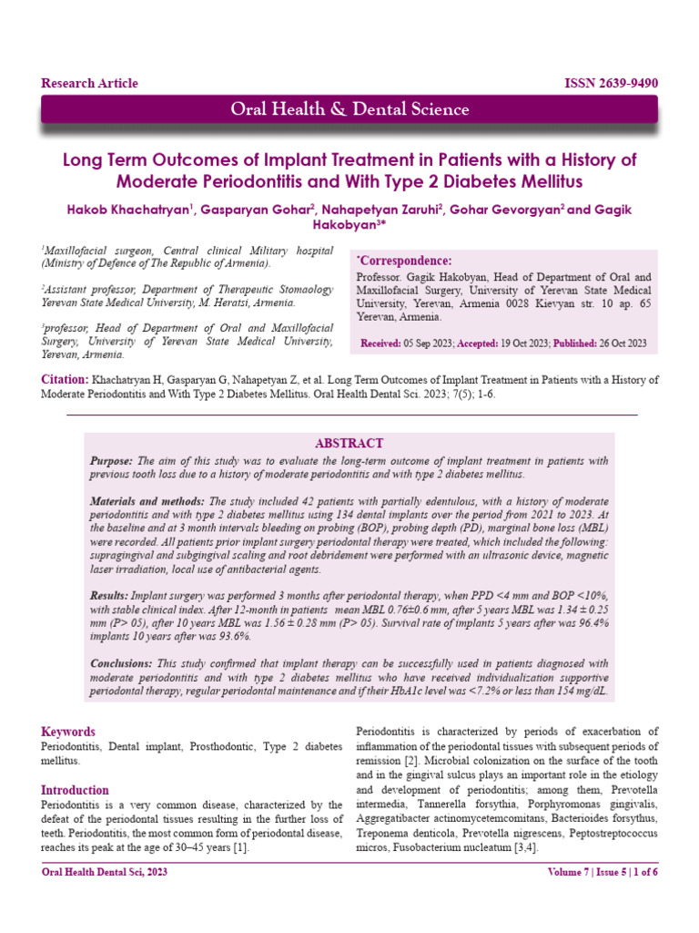 Long Term Outcomes of Implant Treatment in Patients With A History of ...
