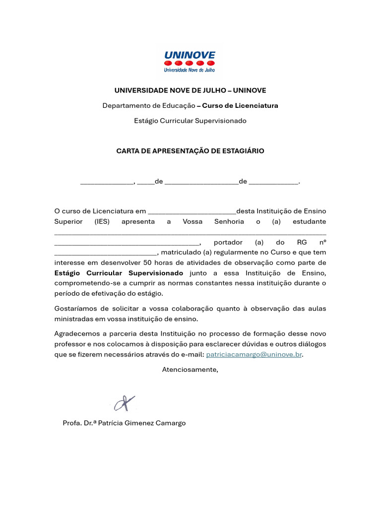 4 Carta de Apresenta o de Estagi Rio | PDF | Carreira e Crescimento | Negócios