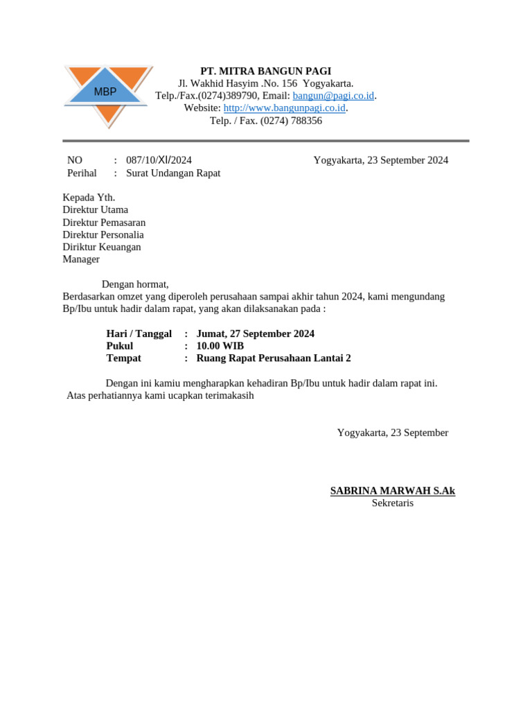 Contoh Surat Bahasa Indonesia | PDF