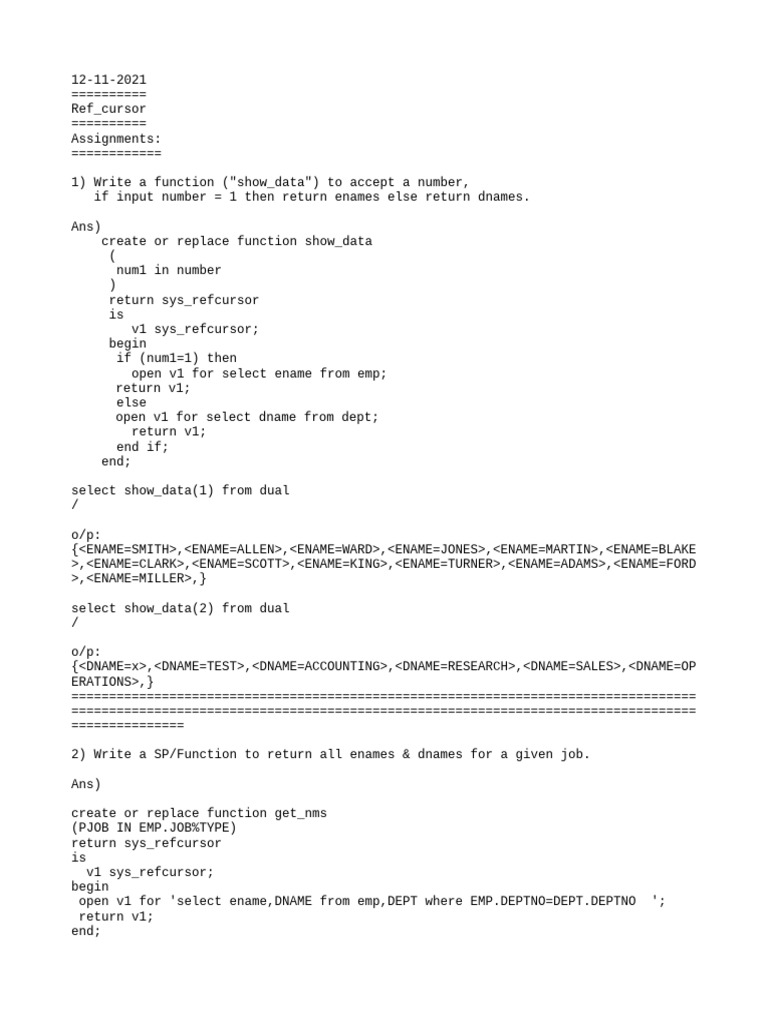 Ref Cursor Assignment Pdf 