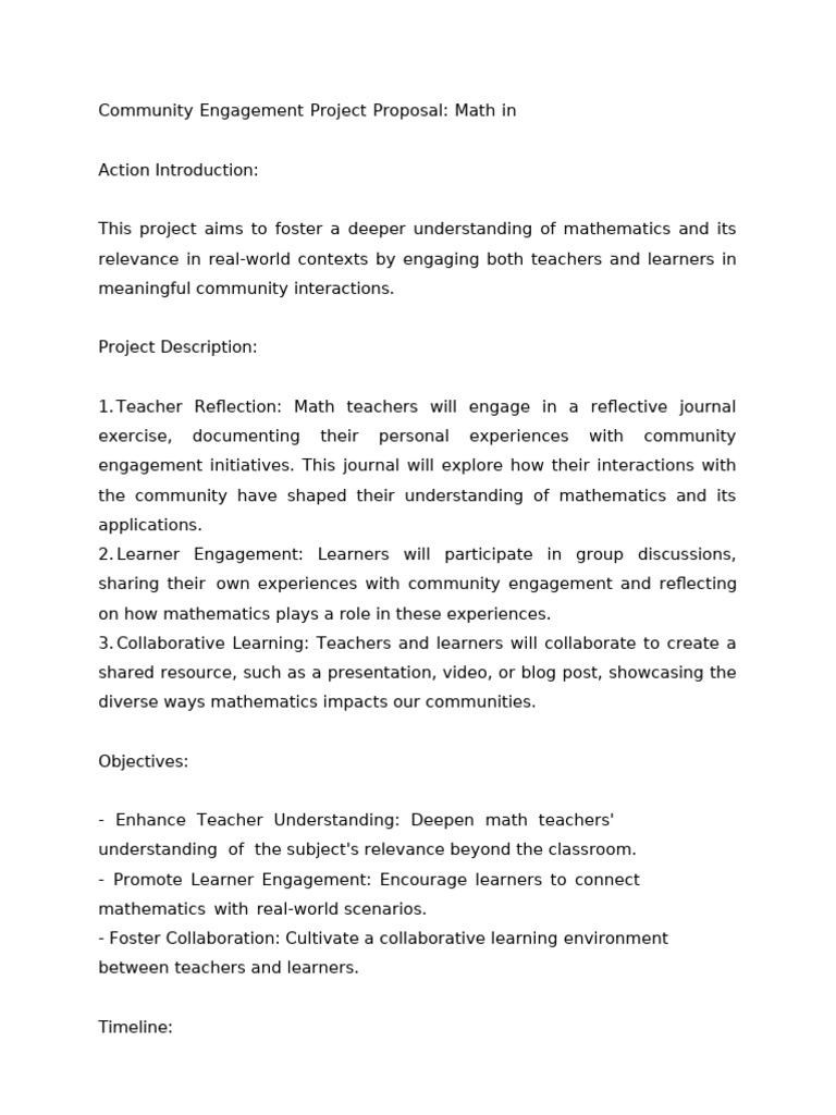 Community Engagement Project Proposal - Math in Action | PDF | Career ...