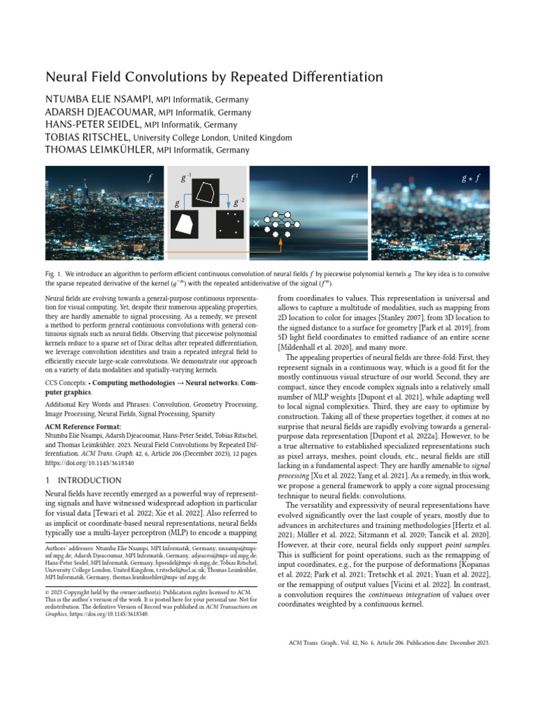 Neural Field Convolutions by Repeated Differentiation | PDF | Convolution | Integral