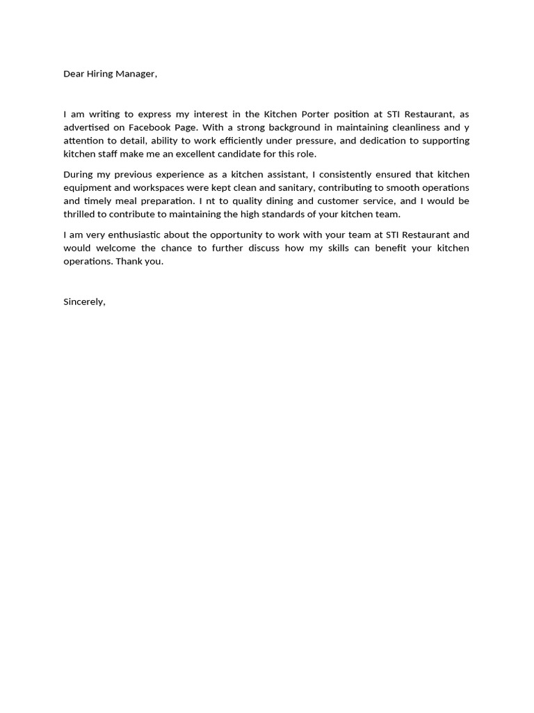 Letter | PDF | Kitchen | Leadership