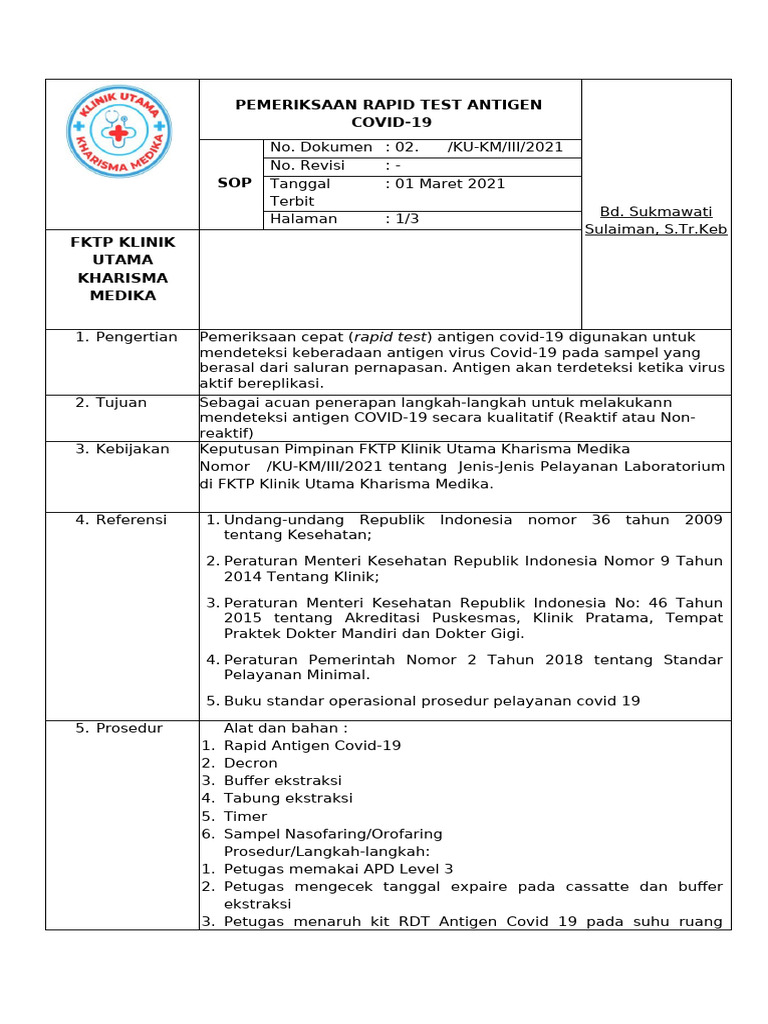 SOP Rapid Test Antigen COVID-19 | PDF