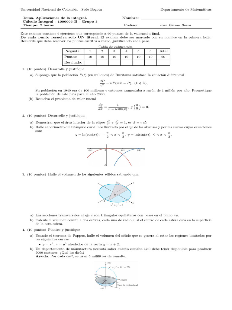 Parcial 2 C Lculo Integral Grupo 3 2022 1 | PDF | Integral | Ecuaciones